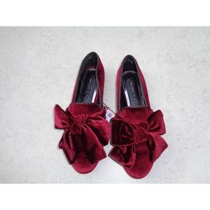 Zara | Shoes | Zara Burgundy Red Velvet Mutton Bow Nonslip Loafer Flats ...